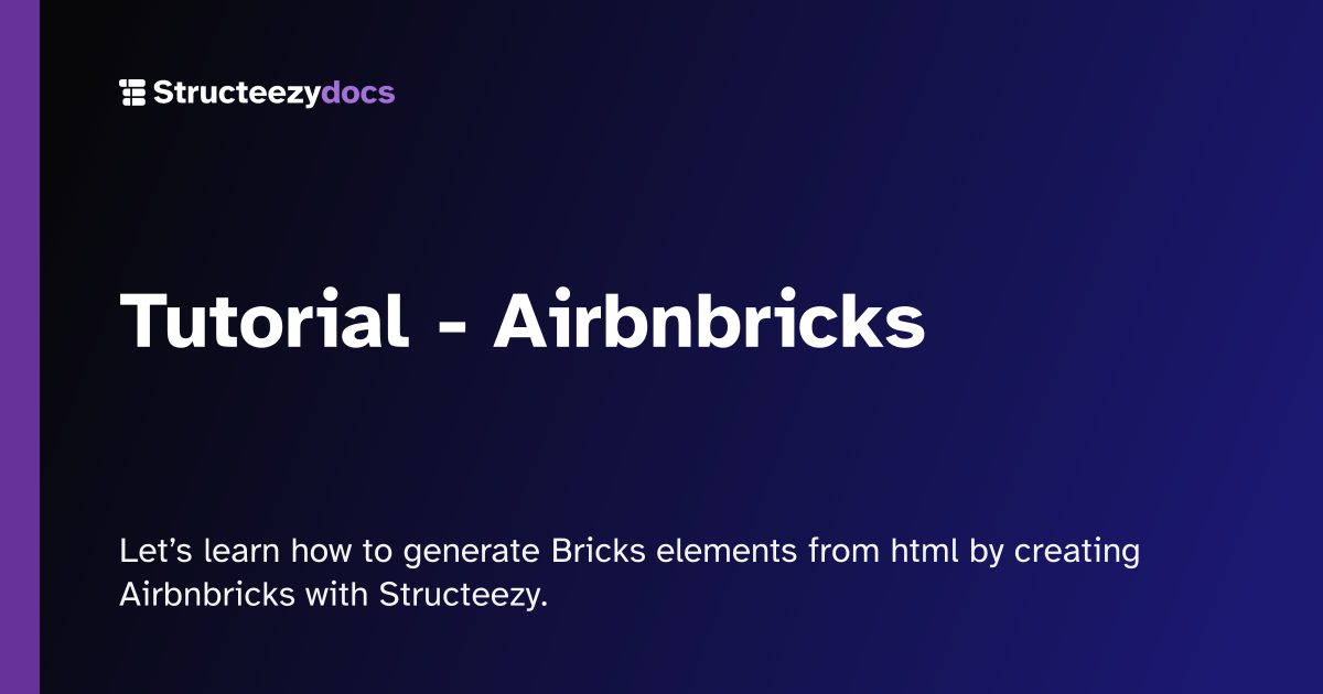 Tutorial - Airbnbricks | Structeezy docs